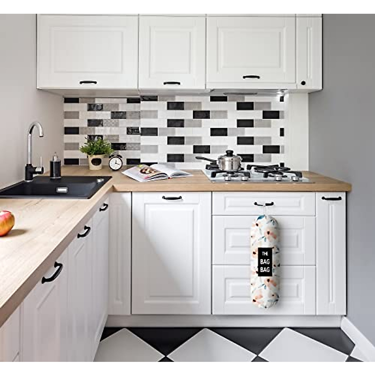 XIKAINUO Retro Flower Kitchen Grocery Storage Bag Holder, Washable Canvas Grocery Shopping Bags, Carrier Plastic Trash Bag Dispenser for Home Kitchen Bathroom Farmhouse Decor Gift