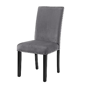 Roundhill Furniture Cobre Contemporary Velvet Dining Chair with Nailhead Trim, Set of Two, Gray