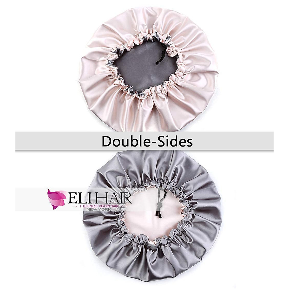 ELIHAIR Stain Bonnet Silky Sleep Cap Adjustable Satin Cap for Night Sleeping Hair Bonnet Reversible Double Layer Champagne/Grey