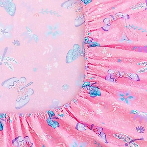 Viviland Full Butterfly Comforter Set for Girls, Kids Pink Brushed Microfiber Full Bedding Set, 7 Pieces Floral Bed in A Bag, Girls Comforters with Sheet Set, Shams, Machine Washable