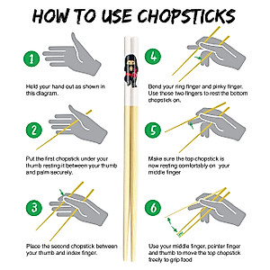 GAMAGO Ninja Bamboo Chopsticks Set-5 Pairs of Adorably Cute Reusable Chop-Sticks-Easy Grip, Lightweight, Durable, 9.25 Inches, Red