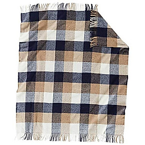 Pendleton EcoWise Easy Care Throw with Fringe Navy/Camel
