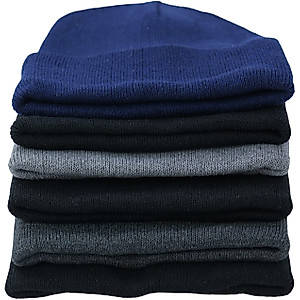 ToBeInStyle Men’s Pack of 6 Double Layered Winter Warm Basic Beanies - Assorted Colors