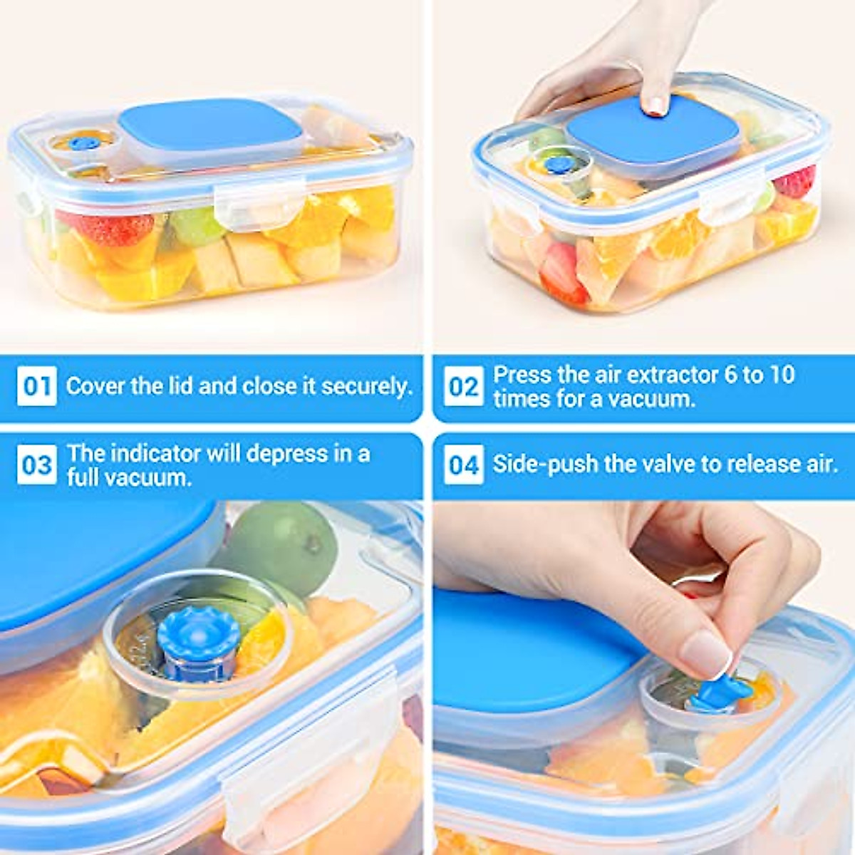 Vacuum Seal Containers Sets for Food Storage,BPA-Free, Various Sizes to Keep Food Fresher, 10oz/27oz/40oz, 6 Piece Set with Lids,3 Methods to Vacuum, Hand Pressure/Vacuum Hose(Diameter Is <1.41'')/Vacuum Pump, Good for INKBIRD VS01&VS03 Vacuum Sealer
