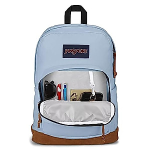 JanSport Right Pack Backpack - Travel, Work, or Laptop Bookbag with Leather Bottom, Blue Dusk