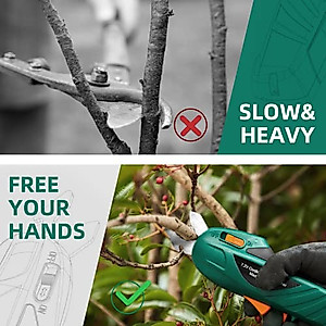 MELLCOM Electric Pruning Shears with Safety Protection, Cordless Pruning Shears Lithium Battery Powered, Maximum Cutting Diameter 16mm, with ETL Certification, Green