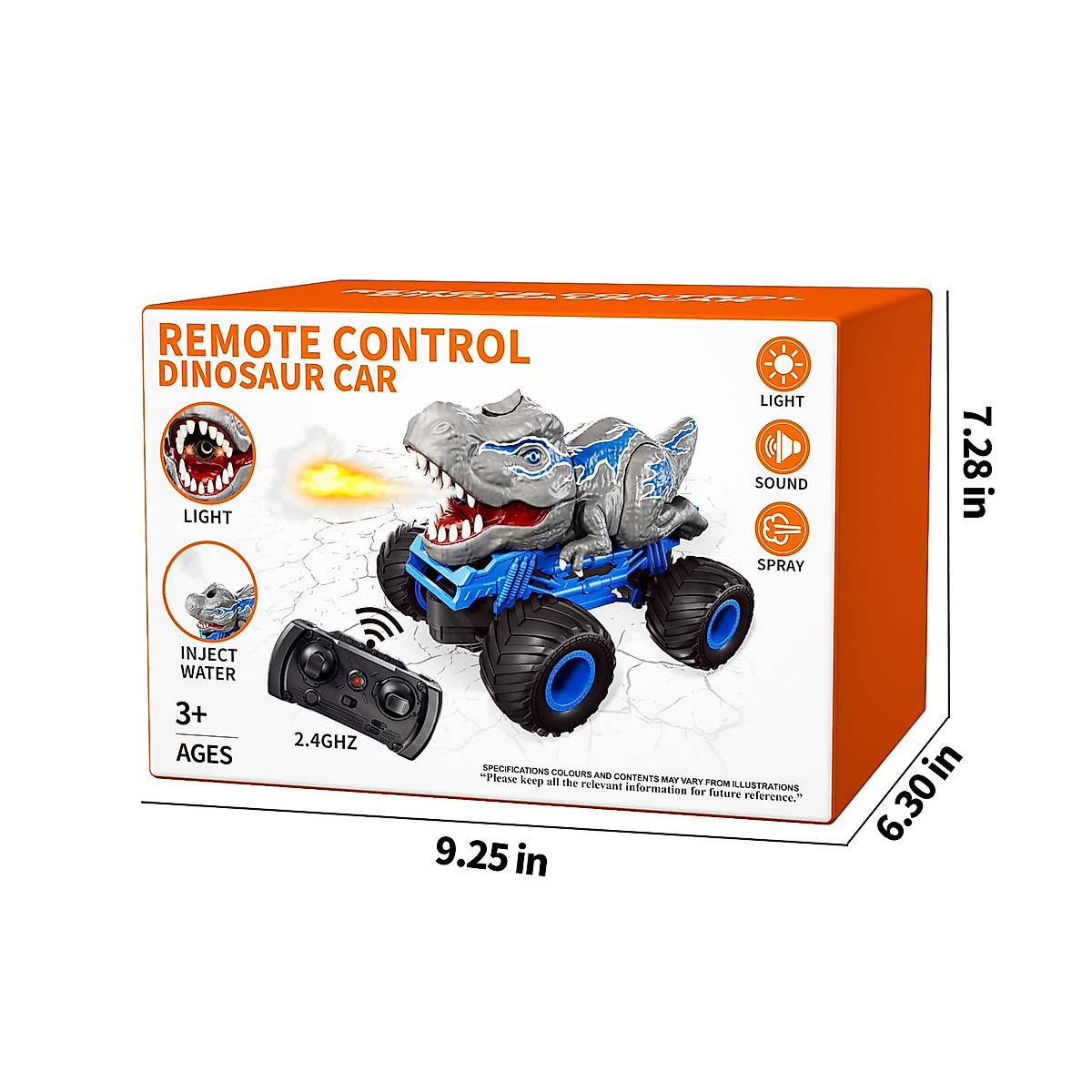 Bennol Remote Control Dinosaur Car for Boys Kids, 2.4Ghz RC Dinosaur Truck for Toddlers, Electric Hobby RC Car Toys with Light & Sound Spray Birthday for 3 4 5 6 7 8 Year olds Kids Boys