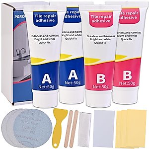 Faburo Fiberglass Tub Repair Kit White, Porcelain Sink Repair Kit White, Tile Repair Kit for Fix Crack Hole Scratch and Dent Bathtub Chip Fix, Quartz Chip Bathtub Repair Kit