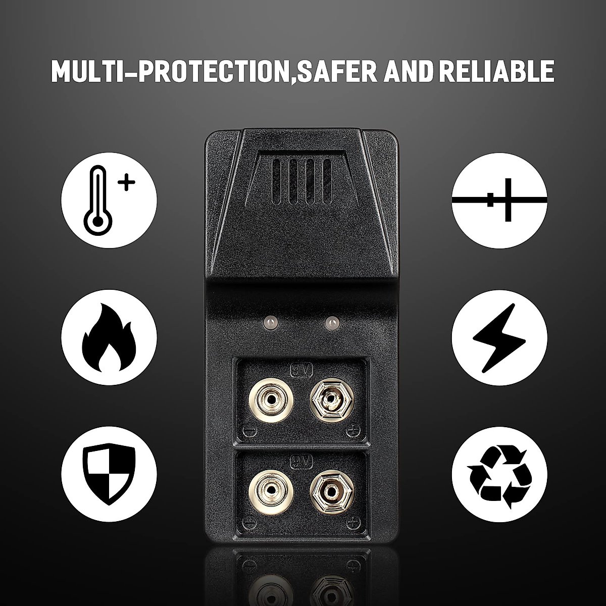 9V Batteries Charger 9V NiMh Charger USB for 9 Volt Lithium-ion/Ni-MH/Ni-CD Rechargeable Batteries （Battery Not Included）