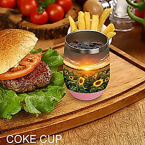 WYUSPGK 304 Stainless Steel Insulated Cup, Sunflower Field Sunset Print Smooth Rim, Durable & Reusable - Perfect for Office, Home, And Travel