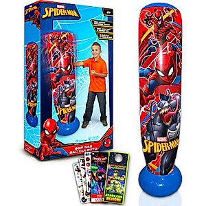 Marvel Store Spiderman Bop Bag for Kids - Bundle with Spiderman Punching Bag for Outdoor Play Plus Spiderman Stickers and More (Marvel Punching Bag for Kids)
