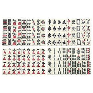 RIPTEADRY Chinese Mahjong Game Set, with 144 Tiles, 2 Spare Tiles, 2 Dice, Chinese Mahjong Set, Travel Mahjong Set, Mahjong Board Game, for Home Entertainment Use
