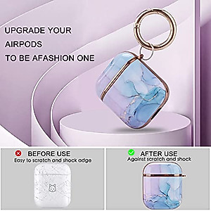 OLEBAND Airpod Case Cover with Keychain and Cute Skin,Hard and Shockproof iPods Case Cover for Women and Girls,Accessory Sets Air pod 2 and 1(Watercolor Marble)