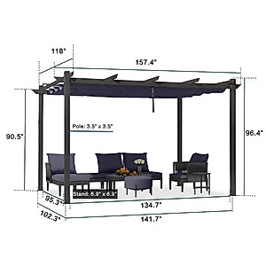 PURPLE LEAF 10’ x 13’ Patio Retractable Pergola with Double Sun Shade Canopy Outdoor Grill Gazebo for Deck Backyard Garden Modern Aluminum Pergola, Navy Blue