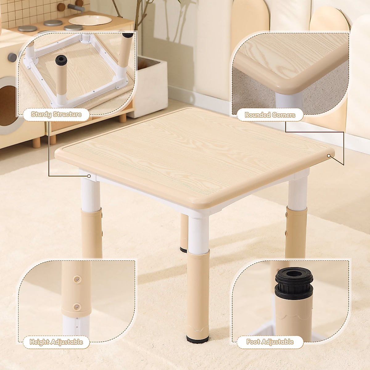 SINKIPA Kids Table and 2 Chairs Set, 23.6''L x 23.6''W Toddler Table and Chairs, Height Adjustable Kids Study Table for Ages 2-10, Graffiti Desktop Children Activity Table with Anti-Slip Foot Covers