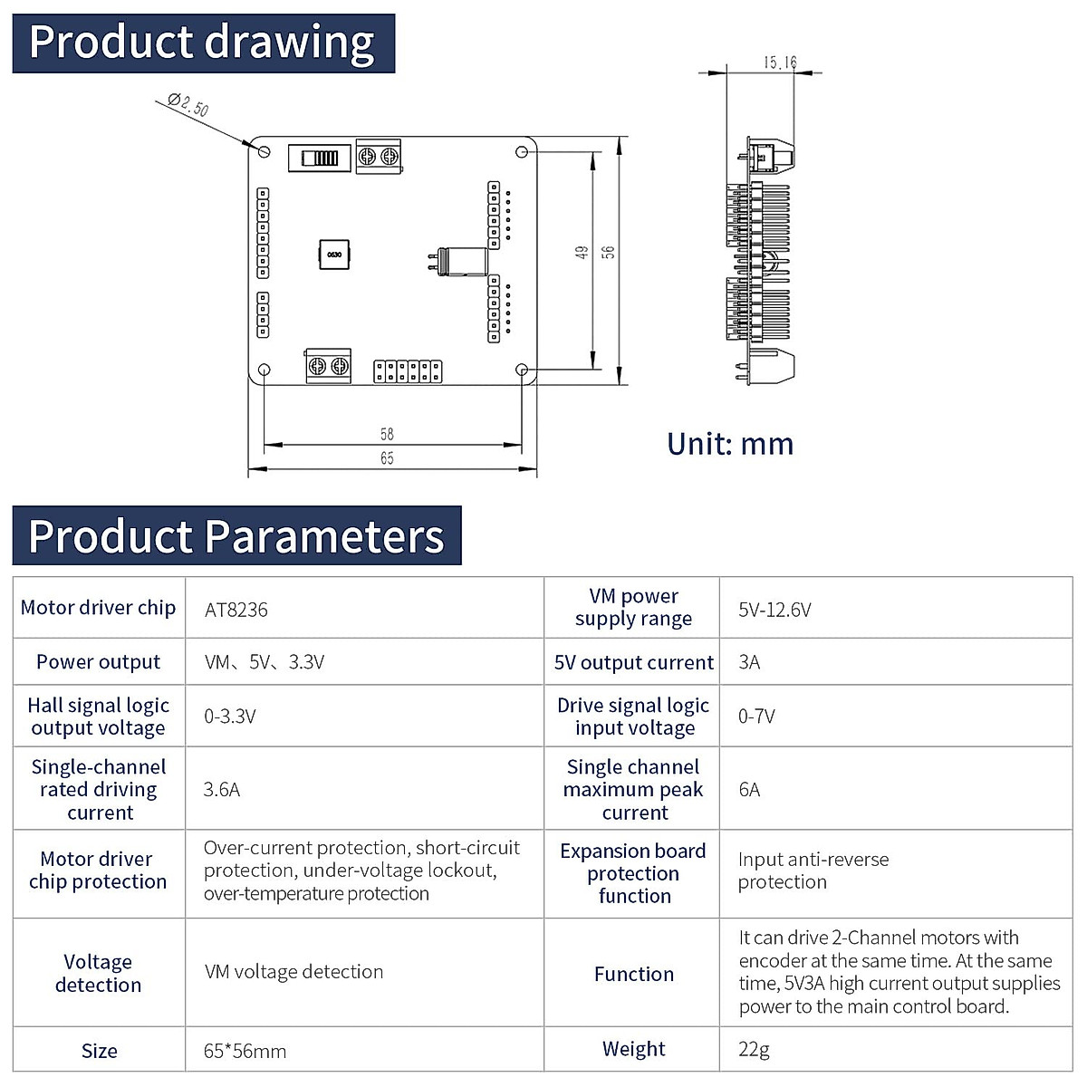 Yahboom Motor Controller Board Module AT8236 Dual H-Bridge DC Stepper for Arduino Raspberry Pi STM32 DIY Robot Car (Motor drive module+ Power cable *2)