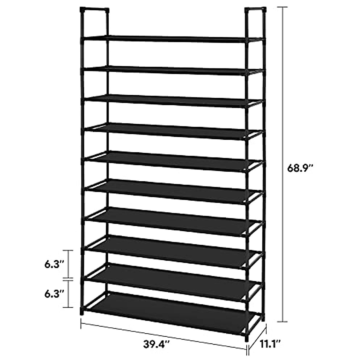 Camabel 10 Tiers Shoe Rack Capacity 130lbs for 60 Pairs Stackable Narrow Expandable Non-Woven Fabric Shoe Storage Organizer Cabinet Tower Shelf Space Saving Assembly High Shoes Black BG361