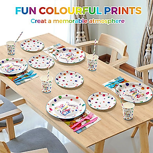 189PCS Birthday Plates and Napkins Party Supplies, Happy Birthday Plates Serve 24, Includes Happy Birthday Plates,Napkins,Tablecloth,Cups,Straws,Knives & Forks,Balloons for Kids Birthday Decorations