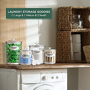 TIDIdea 4 Pack Laundry Container Jars - Premium Acrylic Jars for Laundry Room Organization and Storage Organizing Laundry Pods, Powder, Detergent, Soap,Beads, Laundry Accessories - with Labels&Scoops