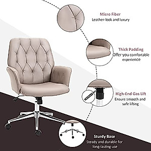 Vinsetto Modern Mid-Back Tufted Microfiber Home Office Desk Chair with Adjustable Height, Swivel Adjustable Task Chair with Padded Armrests, Light Grey