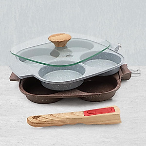 RANXINGST Ceramic Egg Frying Pan with Lid, Nonstick 4 Cup Fried Egg Pan with Detachable Handle, Omelette Pan Induction Compatible - Blue