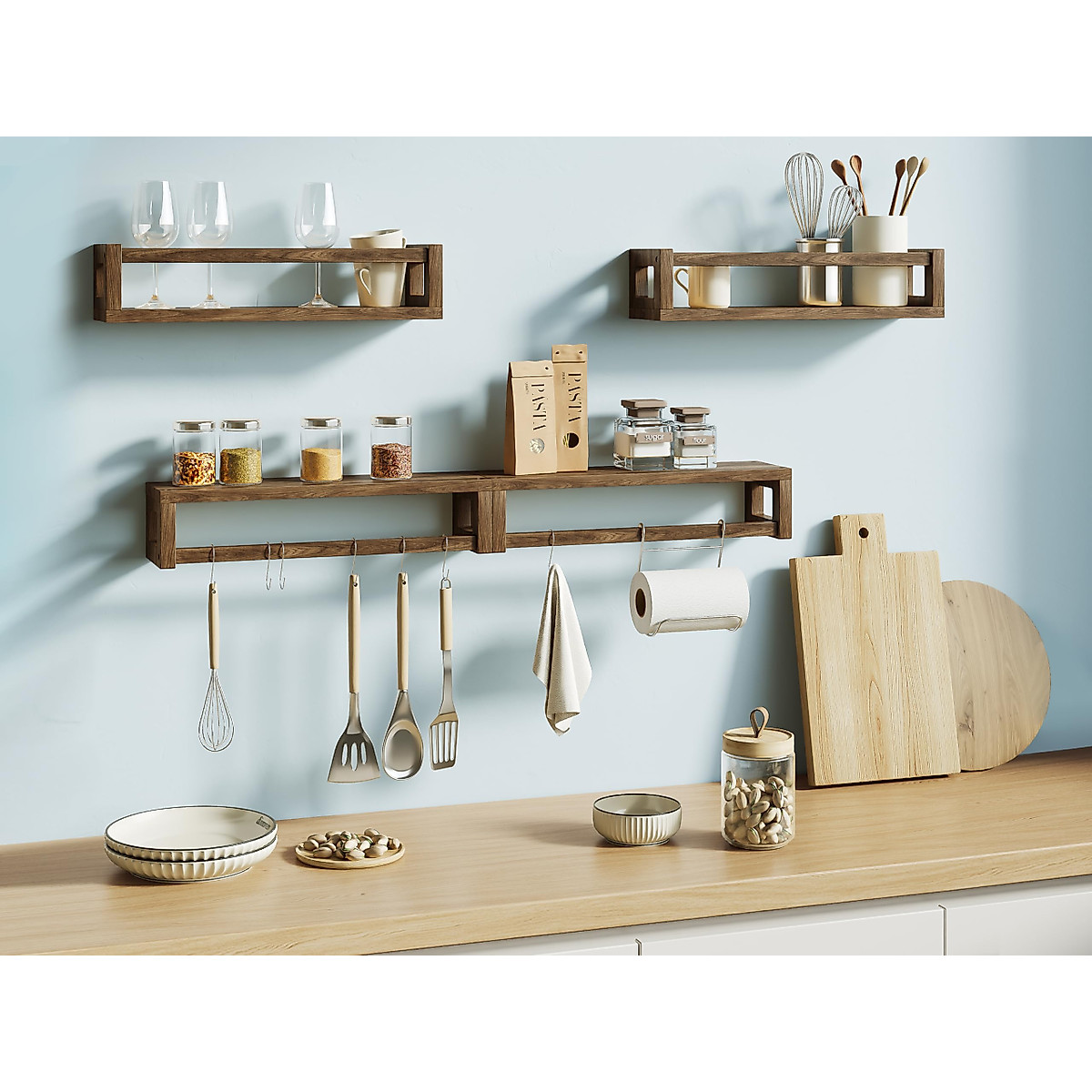 TidyCorner Upgraded Thick Floating Shelves - Multi-Use Wall-Mounted Bookshelves for Kids and Nursery, Ideal for Books, Toys, Spice Rack, Decor - Walnut Brown