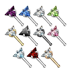 Dynamique Triangle CZ Top 316L Surgical Steel Nose Bone Stud Rings (Sold Per Piece)