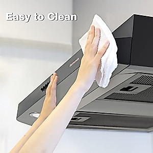 30 Inch Under Cabinet Range Hood, thermomate 230CFM Slim Vent Hood with 3 Speed Exhaust Fan, Insert Ducted Range Hood with 2 LED Lights, Black