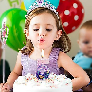 Birthday Candles for Cake, Pink and Purple Number 5 Candles Decorated with Conchs Starfish and Pearls for Mermaid Theme Party Cake Topper Supplies (Number 5)