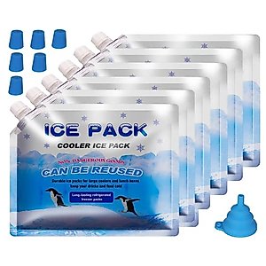 HenryDa 6 Pieces Reusable ice Packs for Coolers,Long Lasting Cooler ice Pack, 24to 48 Hours of Cold Gel Ice Pack.Lunch Bag CoolerIt can Hold 1400-1600ml of Water