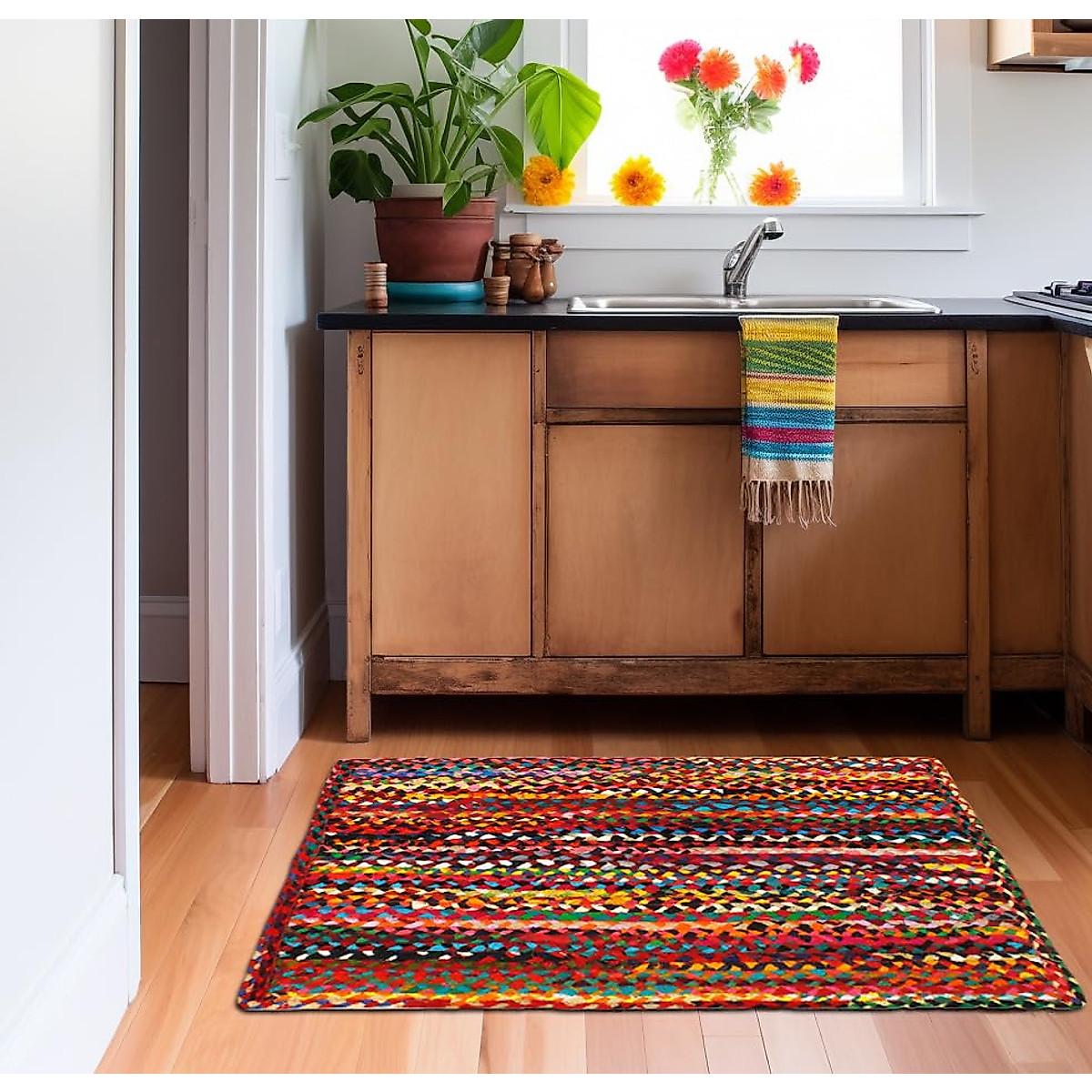 COTTON CRAFT Cotton Chindi Braid Rag Rug - Boho Farmhouse Rustic Area Accent Throw Rug - Handwoven Reversible Natural Recycled Cotton - Living Room Den Study Home Décor Gift - 2' x 3' - Multi Color