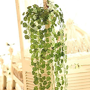 90 Inches-12 Pcs Artificial Grape Leaves Vines, Fake Ivy Leaves Plants Vine, Hanging Wedding Garland, Foliage Flowers Home Kitchen Garden Office Decor, Artificial Plant for Decoration