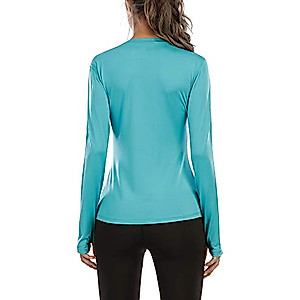 Womens Long Sleeve UV Sun Protection Shirts Thumbhole Athletic Running Workout Tee Tops UPF 50+