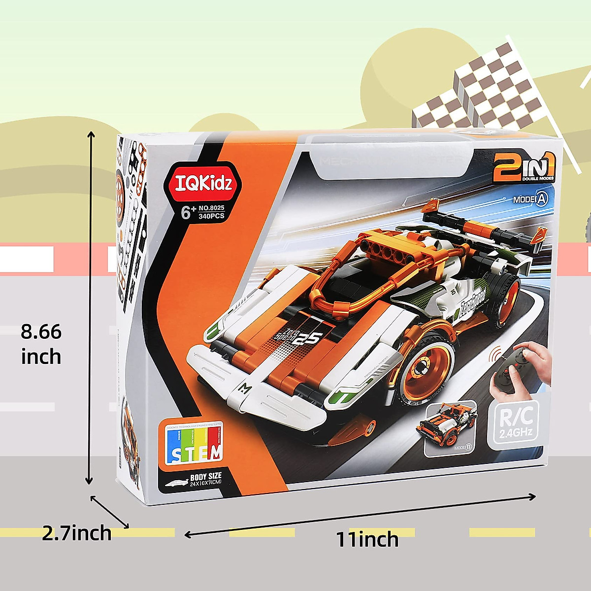 IQKidz STEM Remote Control Building Kit for Boys 6 7 8-12 - 2 in 1 Convertible Race Car, Gift for Kids Girls, RC Racer Toy Engineering Construction Set