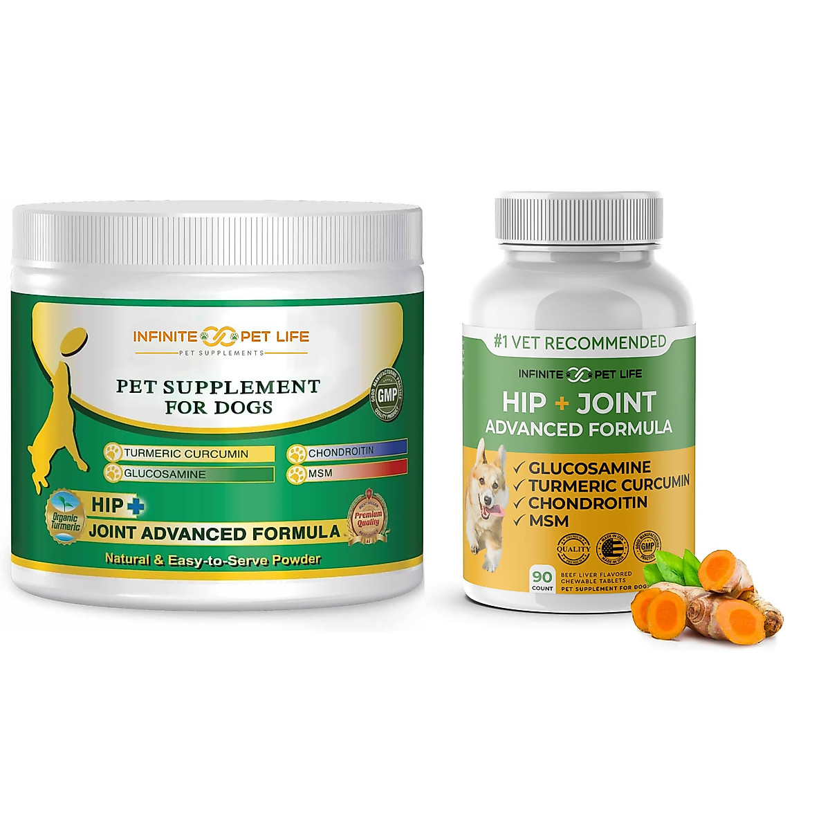 Advanced Hip and Joint Supplement for Dogs Large Breed - Glucosamine for Dogs Mobility & Pain Relief - Chondroitin, MSM & Turmeric | Bundle Pack(Chewable Tablets + Powder)