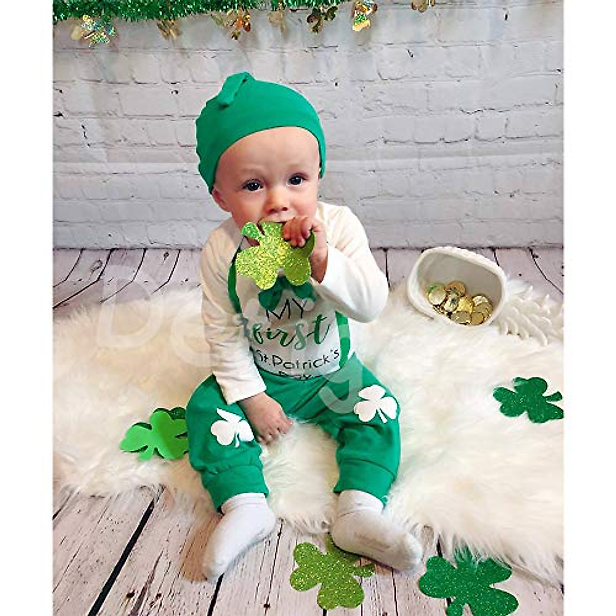 Detigee Baby Boy My 1st St. Patrick's Day Pant Clothing Set Newborn Shamrock Outfit (Green01,0-3 Months)