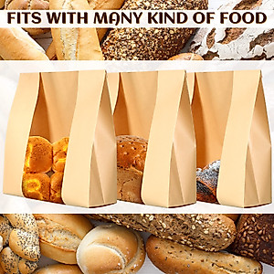 150 Pcs Bakery Bags with Window Large Packing Loaf Bag Paper Bread Bags for Homemade Bread Kraft Bread Storage Bags Bread Packaging Bags with 10 Sheets Stickers for Cookie Food, 12 x 8.3 x 3.5 Inch