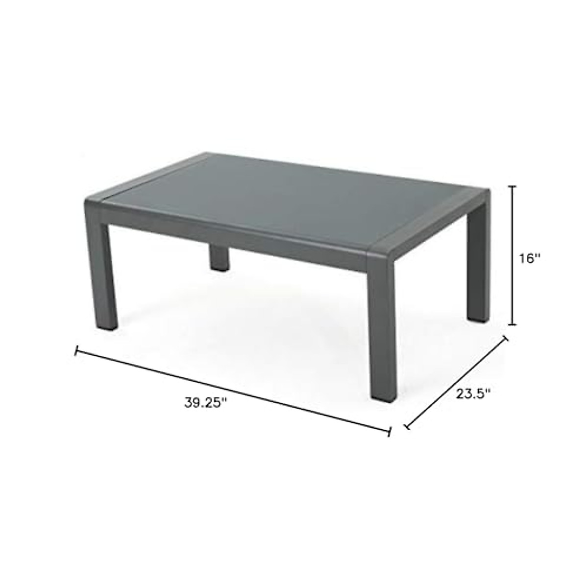 Christopher Knight Home Cape Coral Outdoor Aluminum Coffee Table with Tempered Glass Table Top, Grey
