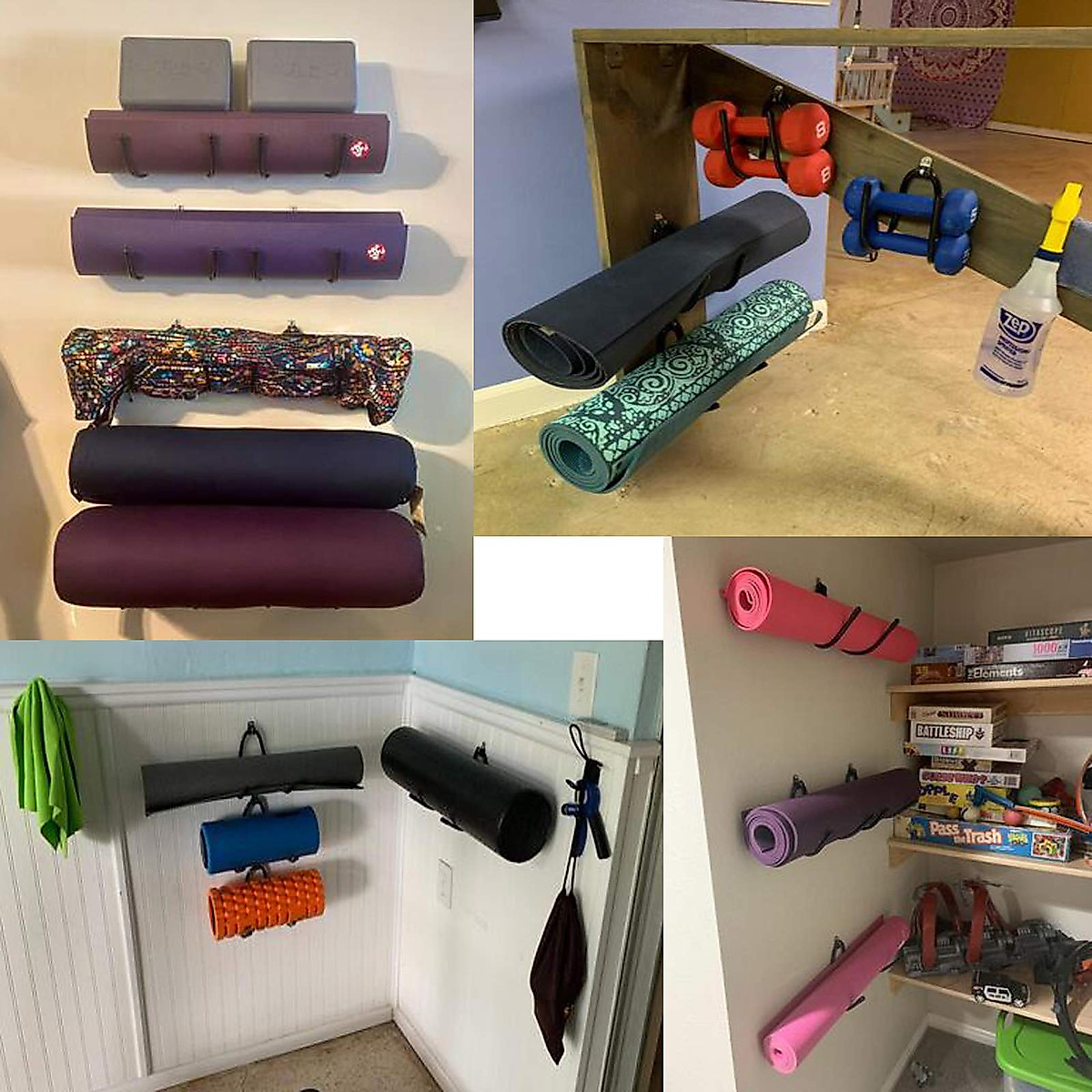 Yoga Mat Storage Foam Rollers Rack Rolled Bath Towels Holder Shelf - Solid Quality Wall Mountable for Bathroom Yoga room Yoga Massage Muscle Roller Exercise Mat, Adjustable Size,Up to 20Lbs - （2 Pack）