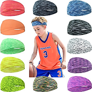 CÉLLOT 12 Colors Sweat Headbands Breathable Athletic Sweatbands Yoga Sports Headbands for Girls and Boys Soft Moisture Wicking Elastic Hairband for Girls and Teenagers Adults