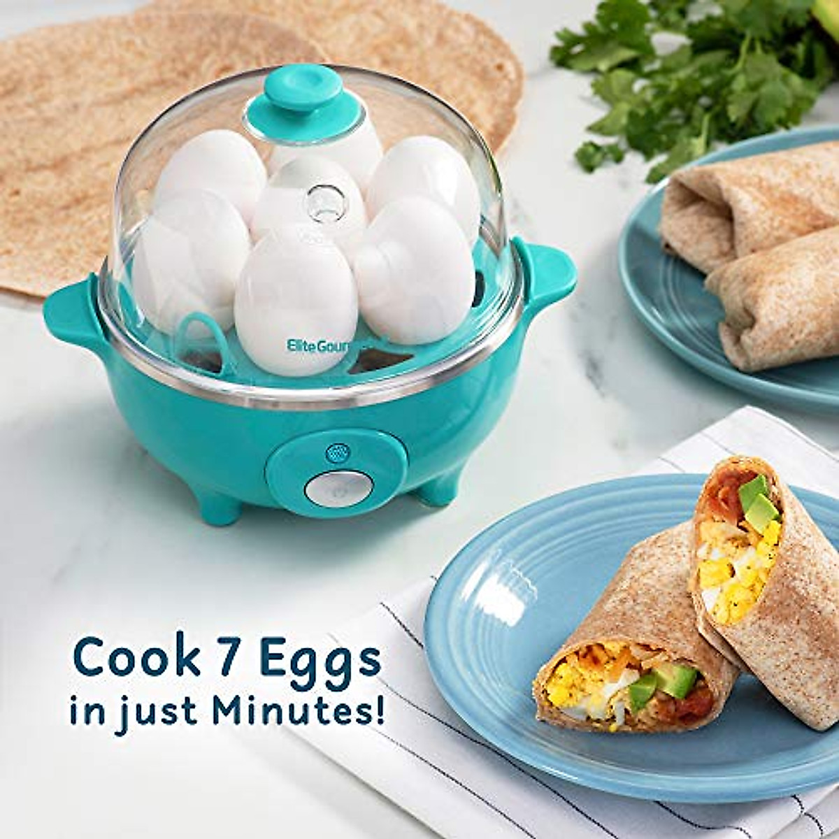Elite Gourmet Easy Electric 7 Egg Capacity Soft, Medium, Hard-Boiled Cooker Poacher, Scrambled, Omelet Maker with Auto Shut-Off and Buzzer, BPA Free