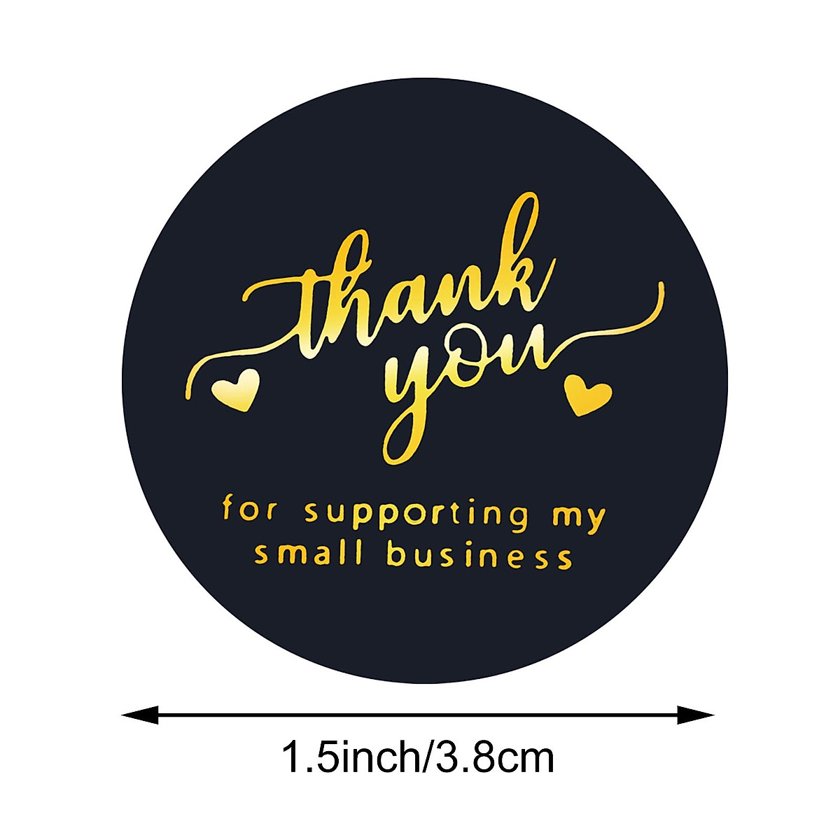 1.5" Thank You Stickers Roll,Thank You for Supporting Our Small Businessï¼Œ4 Designsï¼ŒRound Gold Foil Adhesive Labels of Black,500 Business Labels for Sealing, Handmade Goods & Small Business Owners
