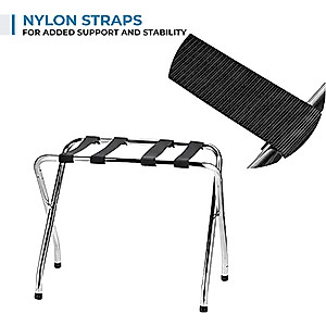 USTECH X-Shape Single Tier Foldable Luggage Rack with Nylon Straps & Rubber Feet for Added Stability | Metal Stand or Temporary Shoe Rack for Guest Room Storage | Perfect for Small Spaces