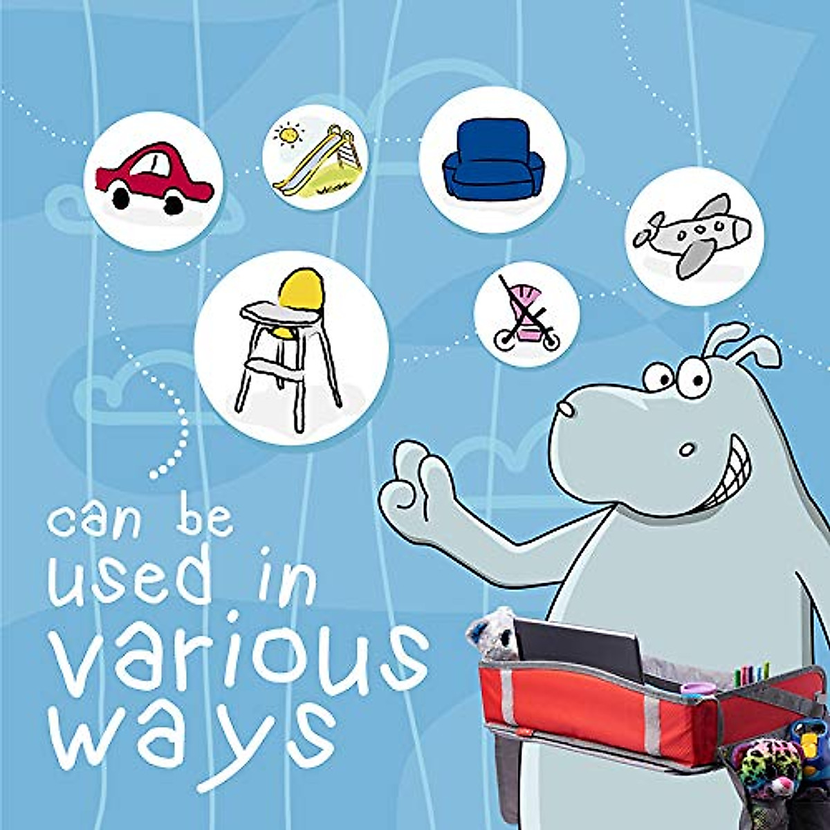 Hippococo Kids Travel Tray: Premium Portable Activity Organizer, Non-Flimsy, Padded Base, Large Storage Pocket, Sturdy Walls, Waterproof, Tablet Holder, Universal Fit - Car Seats, Strollers & Airplane