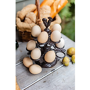 Vixdonos Rustic Egg Holder Iron Egg Rack Rooster Egg Tray for 12 Fresh Eggs