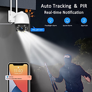 Security Camera Outdoor Wired with Night Vision Color, 360 WiFi Cameras for Home Security, Waterproof Video Surveillance Cameras, Motion Detection, Auto Tracking & Alarm, Fee Phone App and PC Software