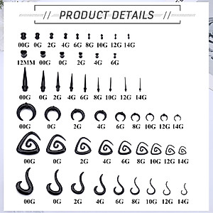 ORAZIO 93 Pcs Ear Gauges Stretching Kit 14G-00G Ear Gauges Expander Set Acrylic Spiral Tapers and Plugs Gauges for Ears Silicone Snail Tunnels Horseshoes Body Piercing Jewelry Set