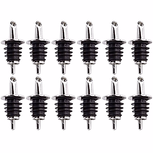 (Pack of 12) Free-Flow Liquor Bottle Pourer, Plastic Bottle Pourer with Chrome Finish, Liquor Pour Spouts by Tezzorio