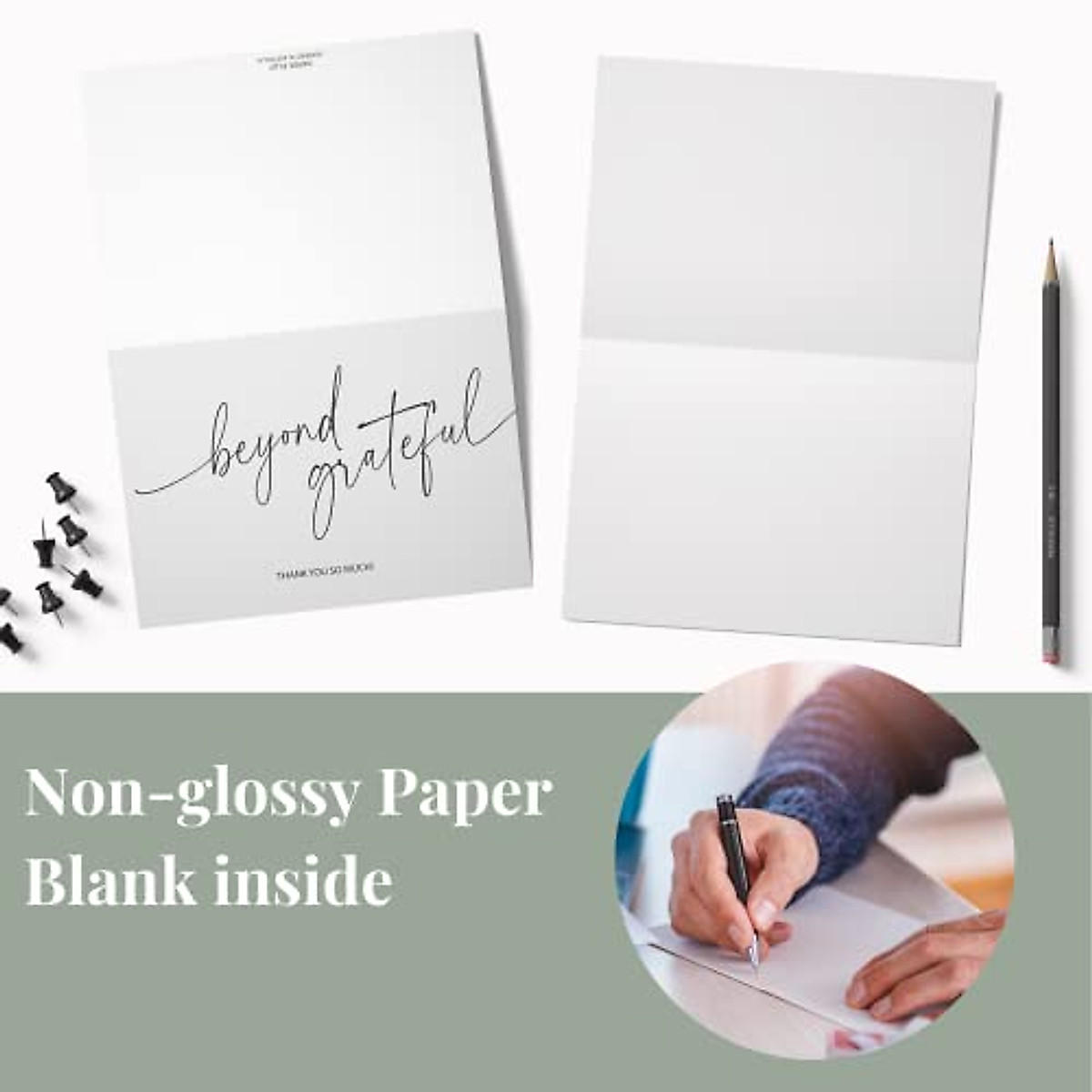 Beyond Grateful Thank You Cards | Bulk Pack of 100 with Kraft Envelopes and Matching Stickers, 4x6 Inch Minimalistic Design | Suitable for Business, Baby Shower, Wedding, Graduation, Bridal Shower, Funeral