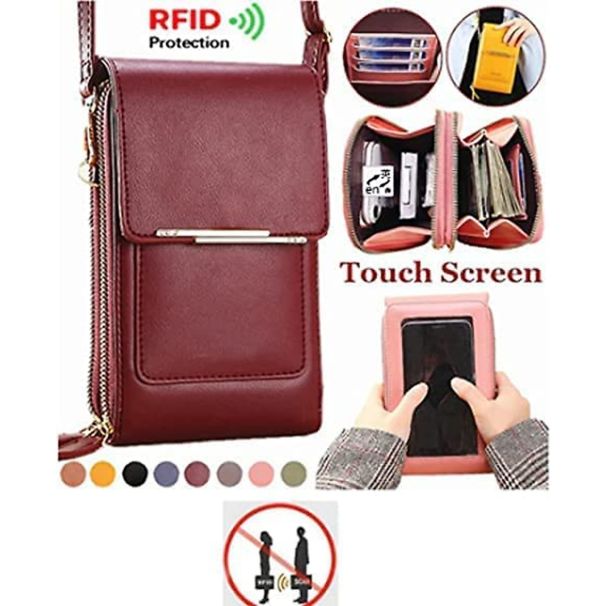 VYOFLA Anti-theft Leather Bag - RFID Blocking PU Leather Crossbody Bag for Women - Small Cell Phone Purse Shoulder Handbag (F)